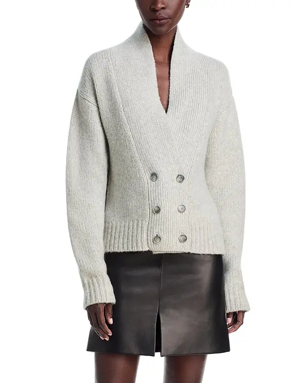 Brandon Maxwell The Lowen Cashmere Silk Knit Double Breasted Shawl Cardigan
