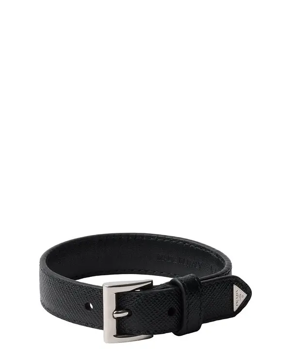 Prada Saffiano Leather Bracelet With Buckle Detail - Black