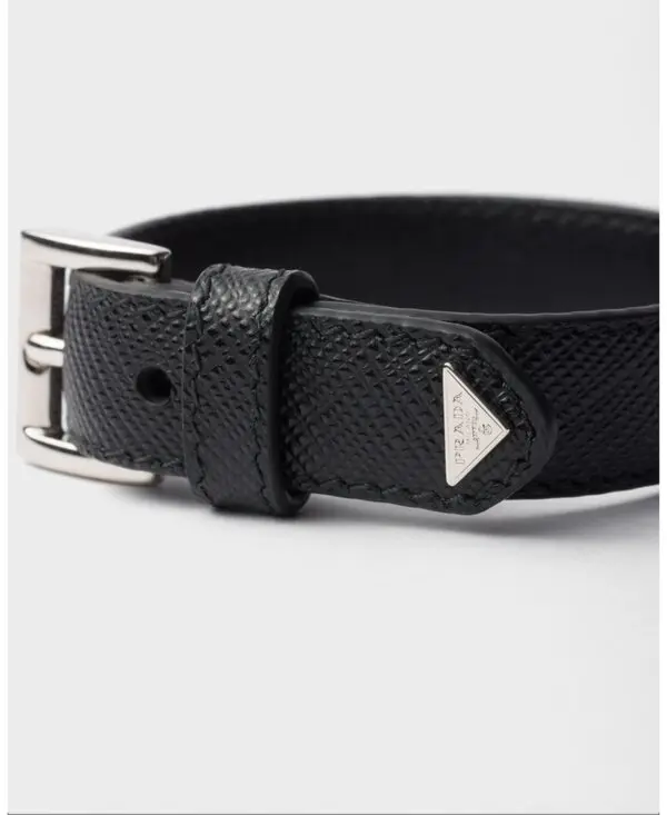 Prada Saffiano Leather Bracelet With Buckle Detail - Black