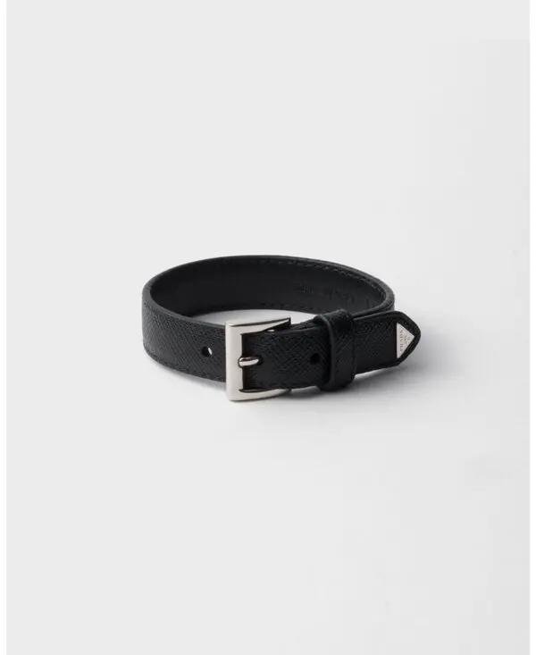 Prada Saffiano Leather Bracelet With Buckle Detail - Black