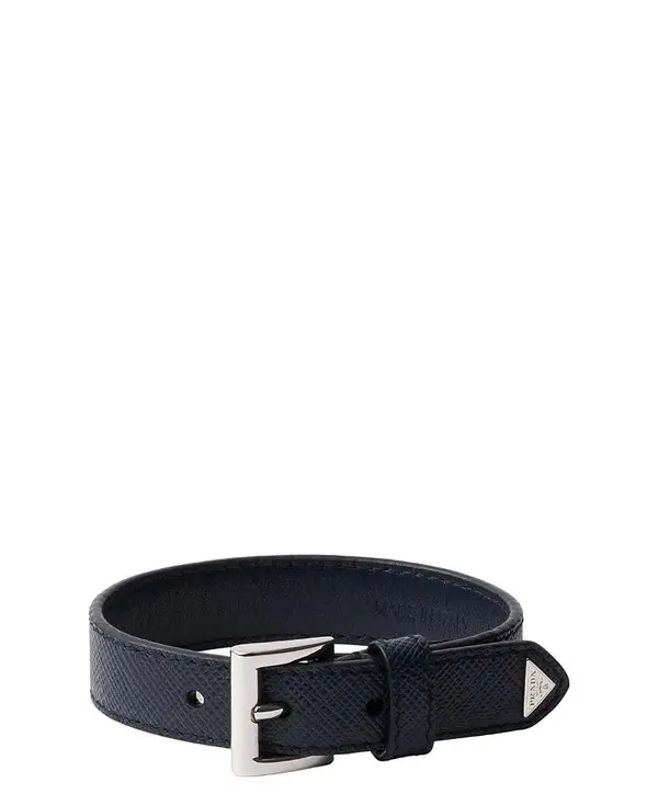 Prada Saffiano Leather Bracelet With Buckle Detail - Blue