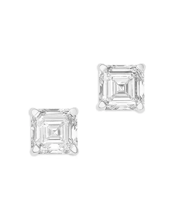 Bloomingdale'S Certified Lab Grown Diamond Asscher Cut Stud Earrings In 14k 3.0 Tcw - White Gold