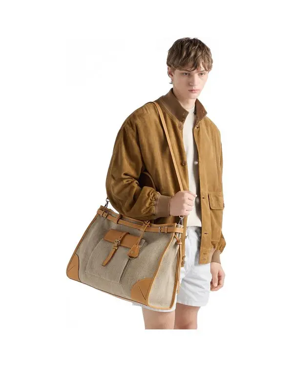 Prada Bonnie Linen And Leather Tote Bag - Neutral