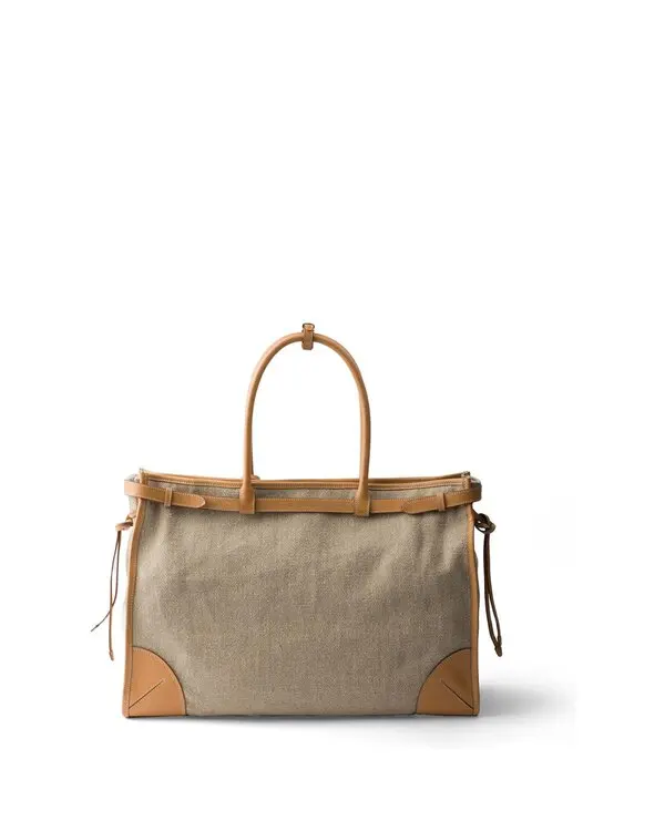 Prada Bonnie Linen And Leather Tote Bag - Neutral