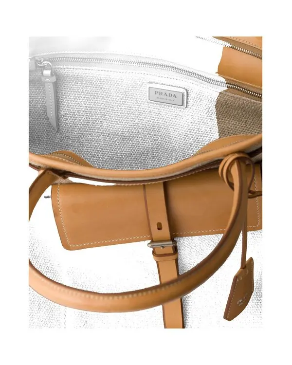 Prada Bonnie Linen And Leather Tote Bag - Neutral