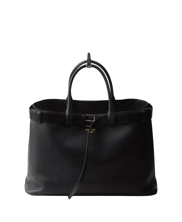 Prada Leather Bag With Belt Detail - Black