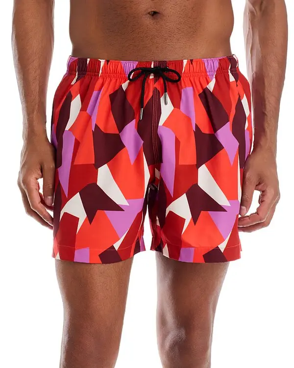 YUASA MENSWEAR Printed Mosaic Swim Trunks - Red
