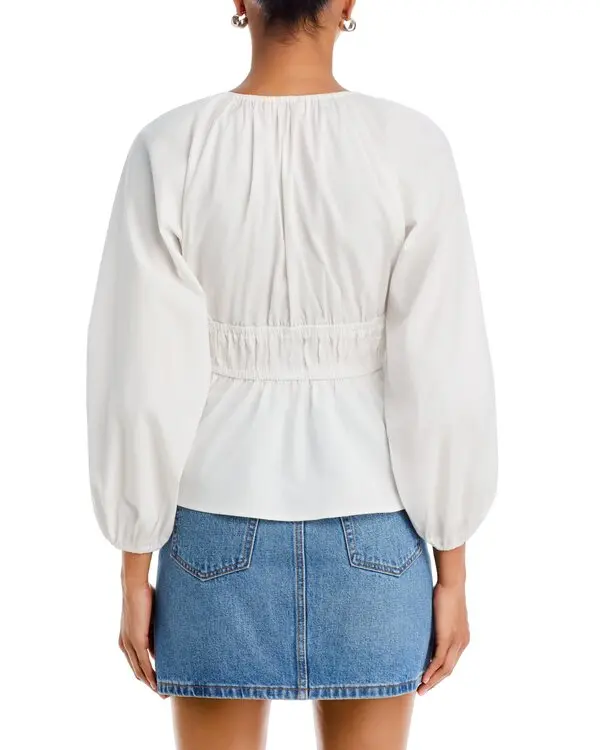 WAYF Ruched Cotton Blend Top With Tie Detail