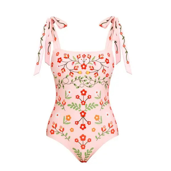 JESSIE ZHAO NEW YORK Floral Embroidered One Piece Swimsuit - Pink