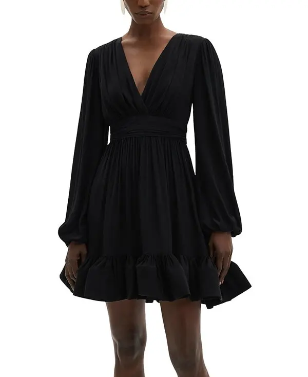 MALINA Jadie V-neck Ruffled Mini Dress - Black