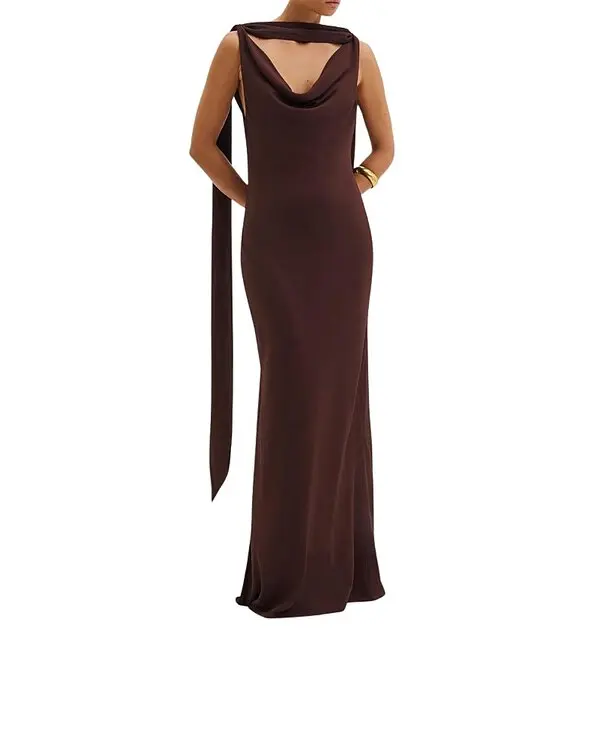 MALINA Vida Cowl Neck Scarf Maxi Dress - Espresso