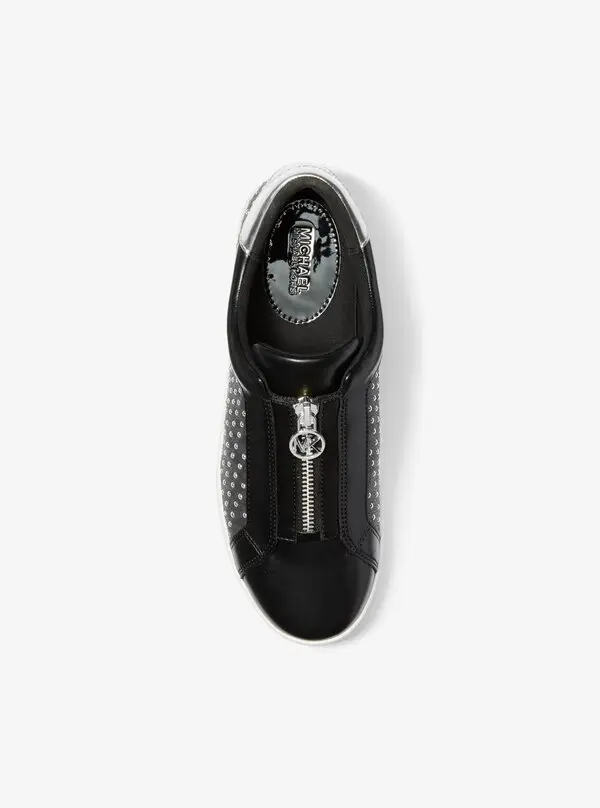 Michael Kors Keaton Embellished Signature Logo Zip-up Low Top Sneakers - Black