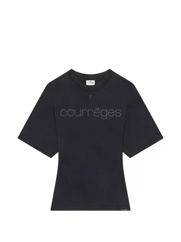 COURREGES Logo Print Cotton T-shirt - Black