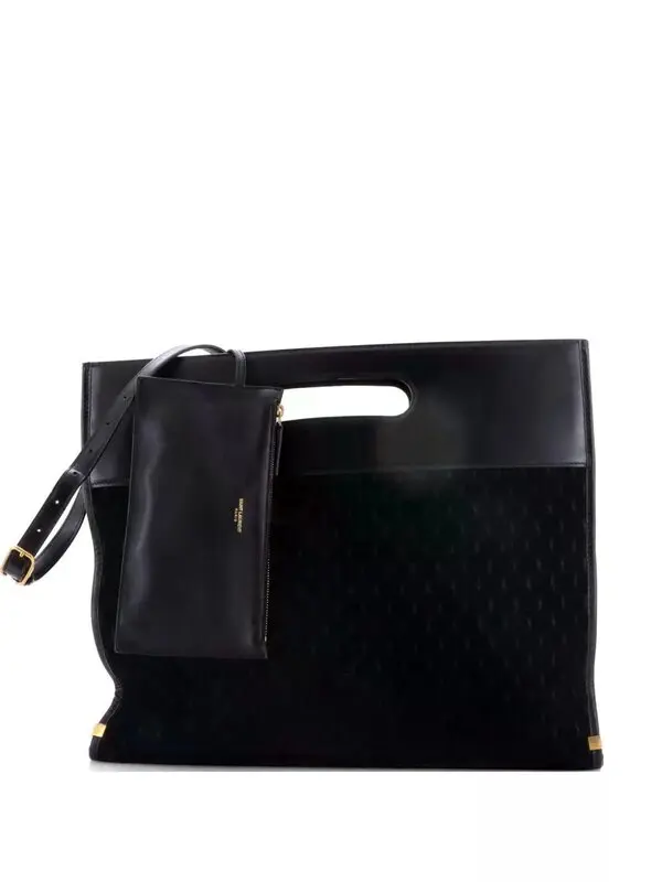 Saint Laurent Monogram All Over Suede Convertible Tote Bag - Black