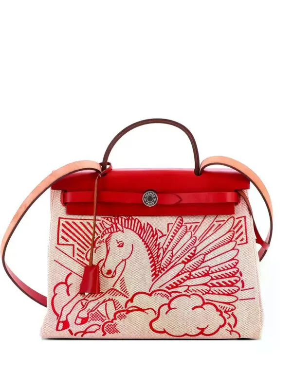 Hermès Herbag Zip Pegase Pop Toile And Leather Shoulder Bag - Red