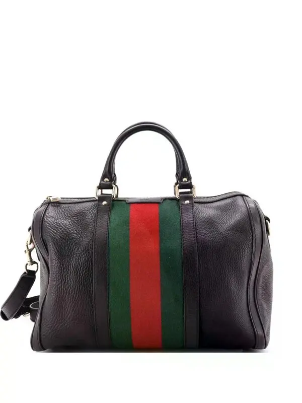 Gucci Vintage Web Boston Bag Leather Medium Satchel - Brown