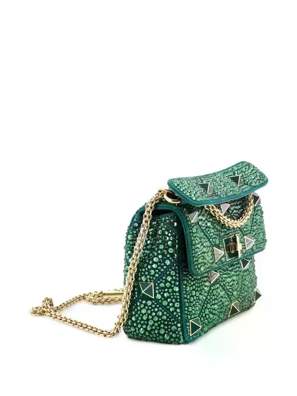 Valentino Garavani Roman Stud Flap Bag Embellished Suede Medium Shoulder Bag