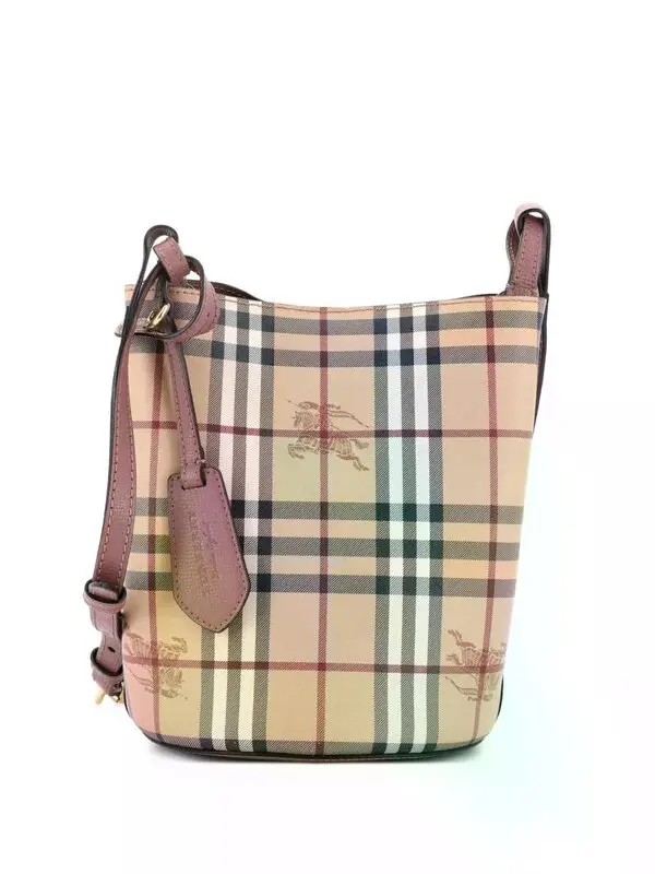 Burberry Haymarket Coated Canvas Small Bucket Bag - Brown