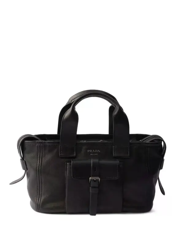 Prada Route Medium Leather Tote Bag - Black