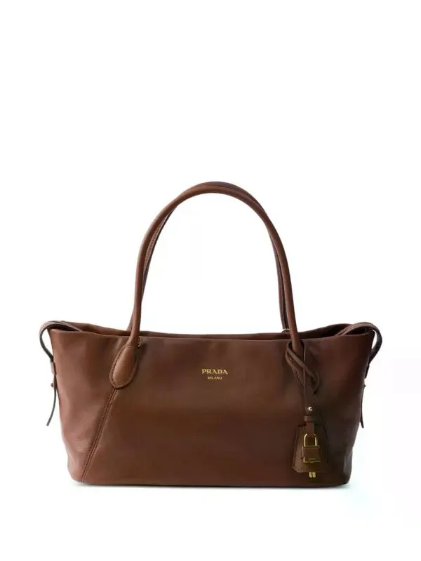Prada Large Leather Tote Bag - Brown