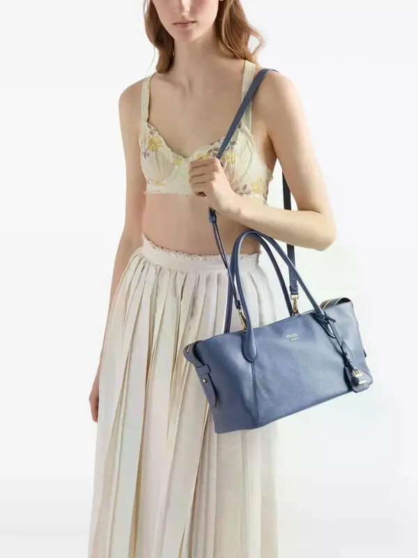 Prada Large Leather Tote Bag - Blue
