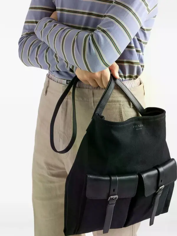 Prada Route Canvas And Leather Shoulder Bag