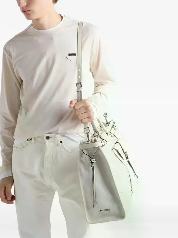 Prada Bonnie Denim And Leather Tote Bag - Neutrals