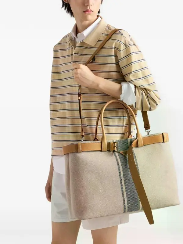 Prada Canvas And Leather Buckle Bag - Neutrals