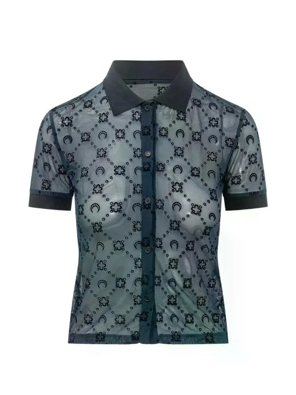 MARINE SERRE Moonogram Flock Mesh Shirt - Blue