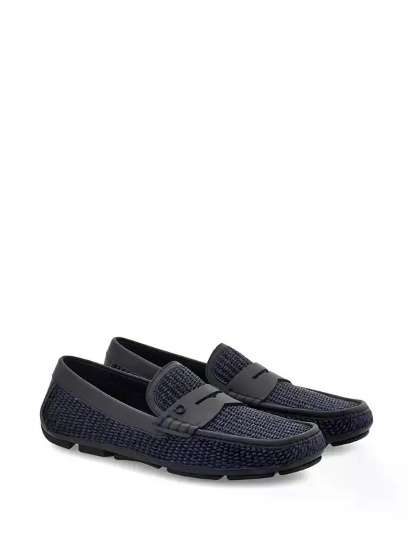 FERRAGAMO Woven Raffia Penny Driver Loafers