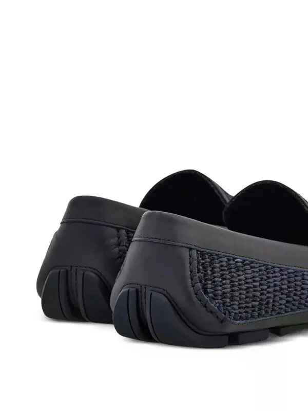 FERRAGAMO Woven Raffia Penny Driver Loafers