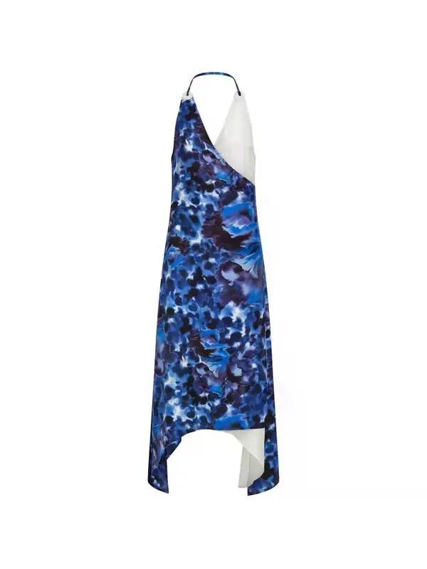FERRAGAMO Printed Silk Halterneck Wrap Dress - Blue