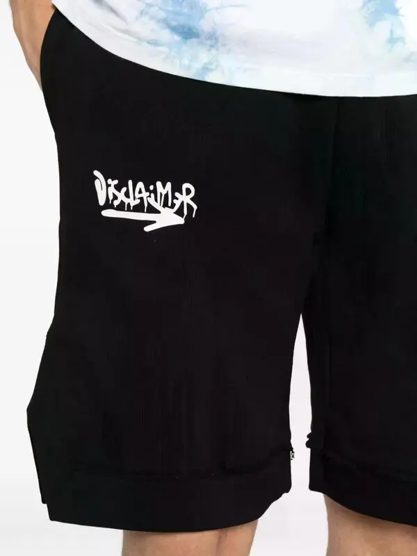 DISCLAIMER Logo Print Raw-edge Shorts