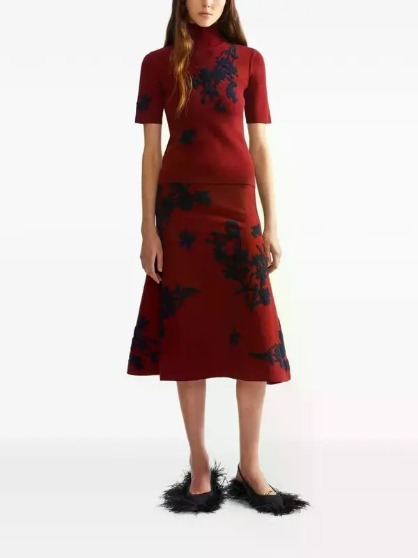 Erdem Jacquard Knit Patterned Midi Skirt - Red