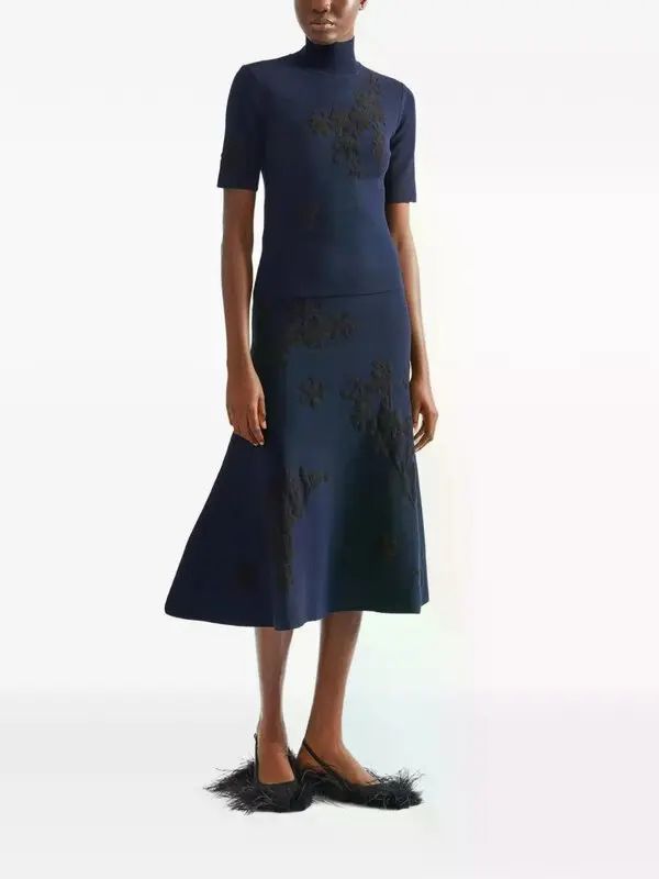 Erdem Jacquard Knit Floral Motif A-line Skirt - Blue
