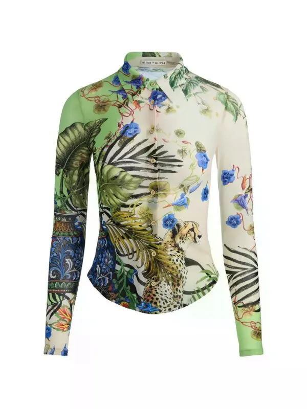 Alice + Olivia Jade Floral-print Mesh Shirt