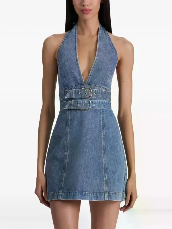 Alice + Olivia Solana Buckle-detail Halterneck Mini Dress - Blue