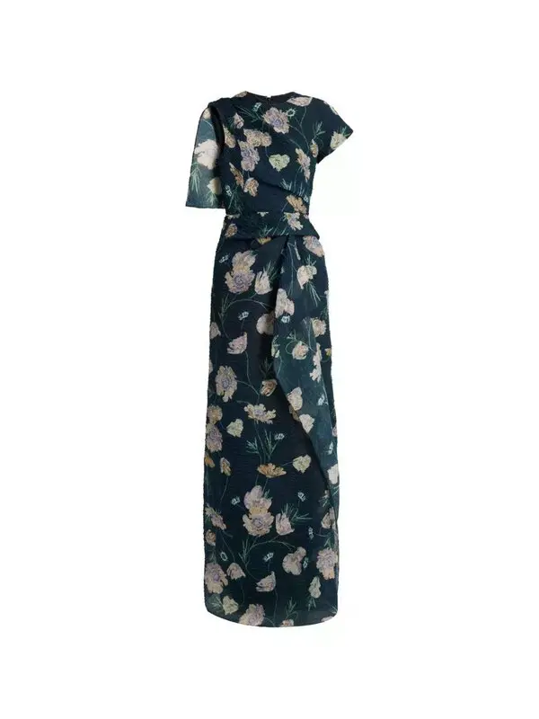 Erdem Asymmetric Floral Gown - Blue