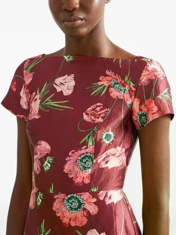 Erdem Textured Satin Floral Print Gown - Red