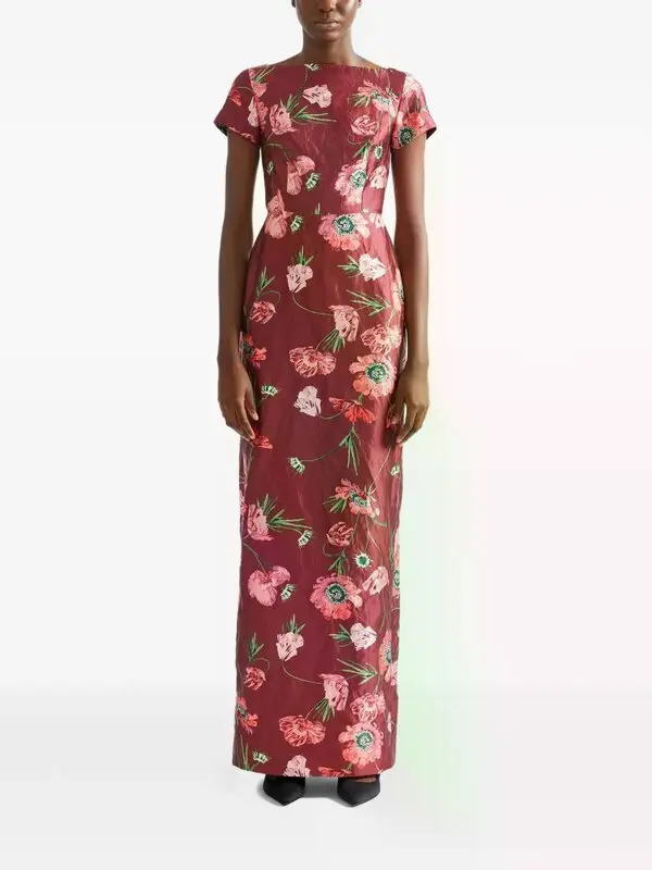 Erdem Textured Satin Floral Print Gown - Red