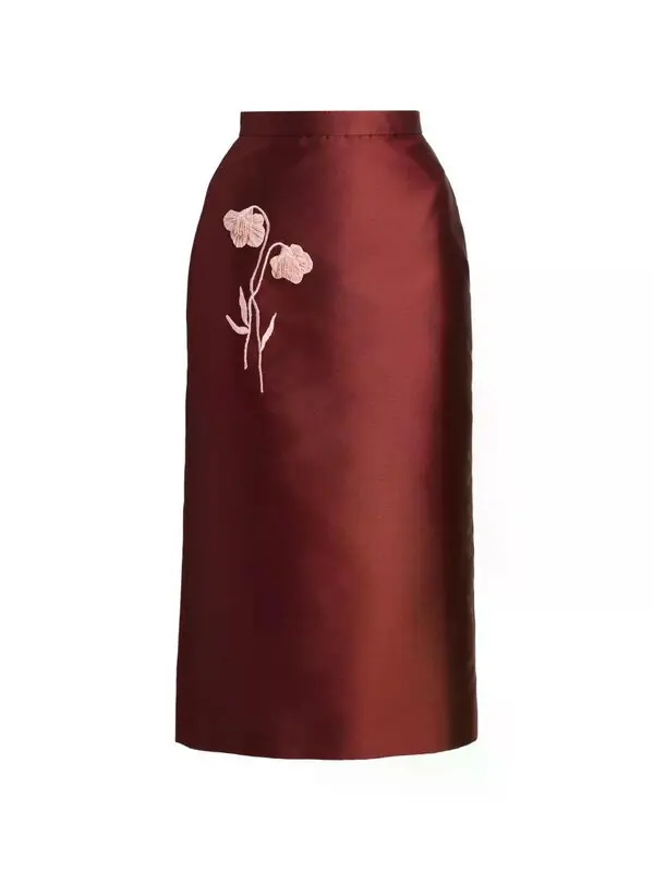 Erdem Embroidered Mikado Pencil Skirt - Red