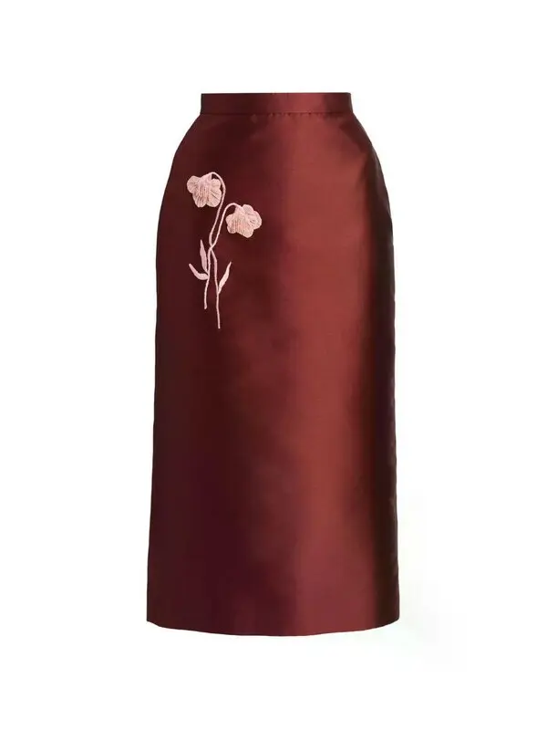 Erdem Embroidered Mikado Pencil Skirt - Red