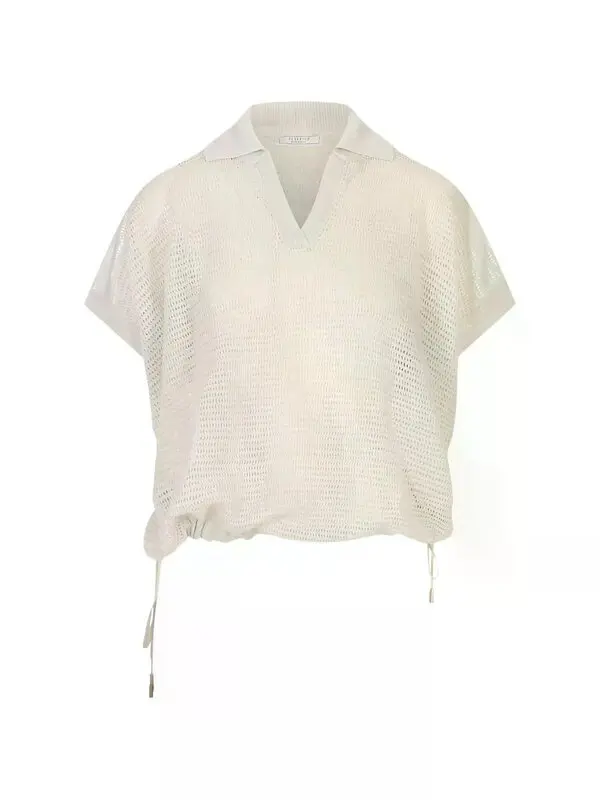 Peserico Cream Spread Collar Short Sleeve Sweater - Neutrals