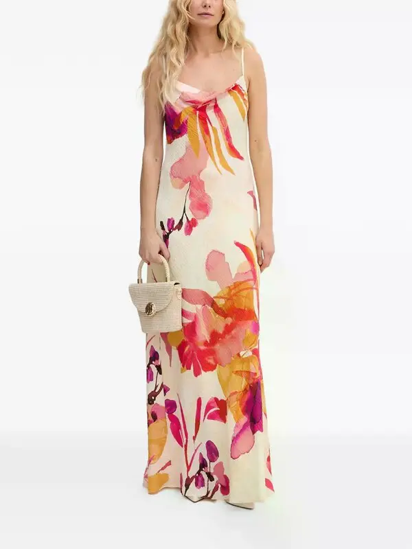 LOLA CASADEMUNT Floral Print Cowl Neck Maxi Dress - Neutrals