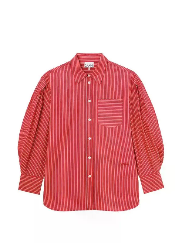 GANNI Striped Puff-sleeve Shirt