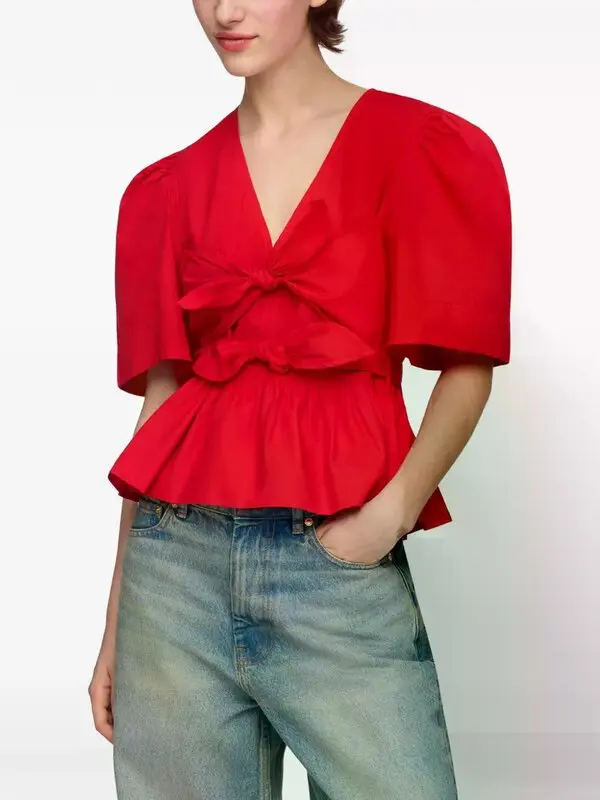 GANNI Peplum Hem Blouse With Bow Detail