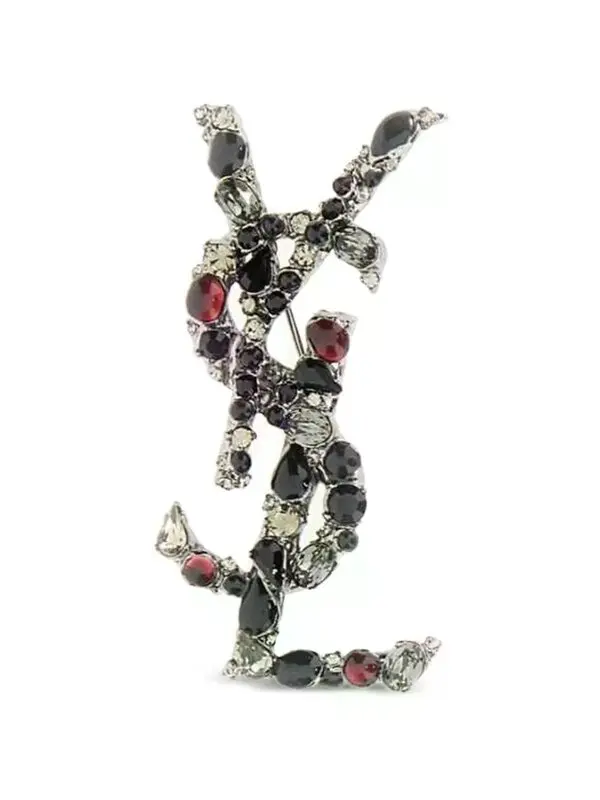 Saint Laurent Cassandre Embellished Brooch - Silver