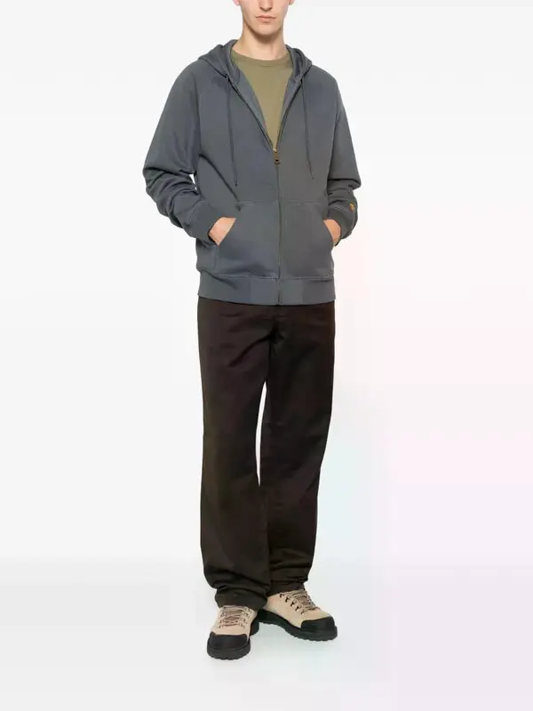 Carhartt Work In Progress Chase Logo Embroidered Zip-up Hoodie - Grey