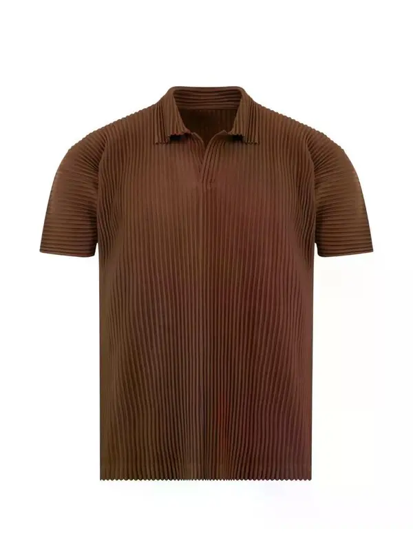 Issey Miyake Pleated-design Polo-collar T-shirt - Brown