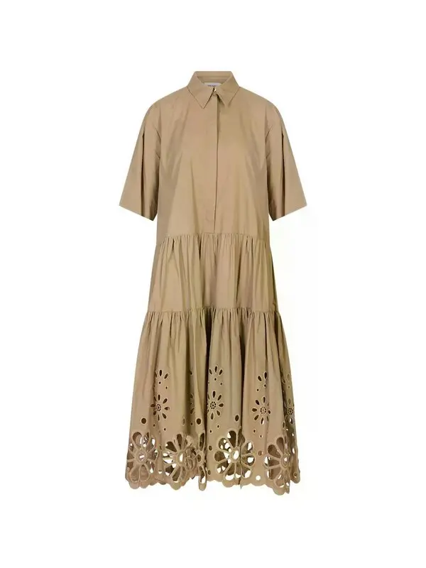 MEIMEIJ Beige Broderie Anglaise Tiered Mini Dress